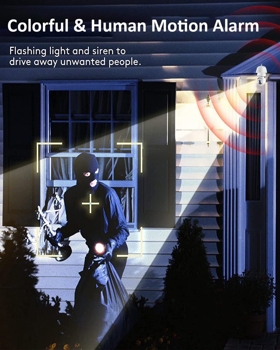 Noonkey Light Bulb Camera, Wireless WiFi Pan Tilt Spotlights Camera fo ...